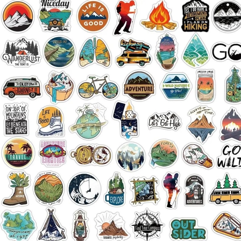 Outdoor Adventure Vinyl Sticker Pack: Waterproof Hiking & Camping ...