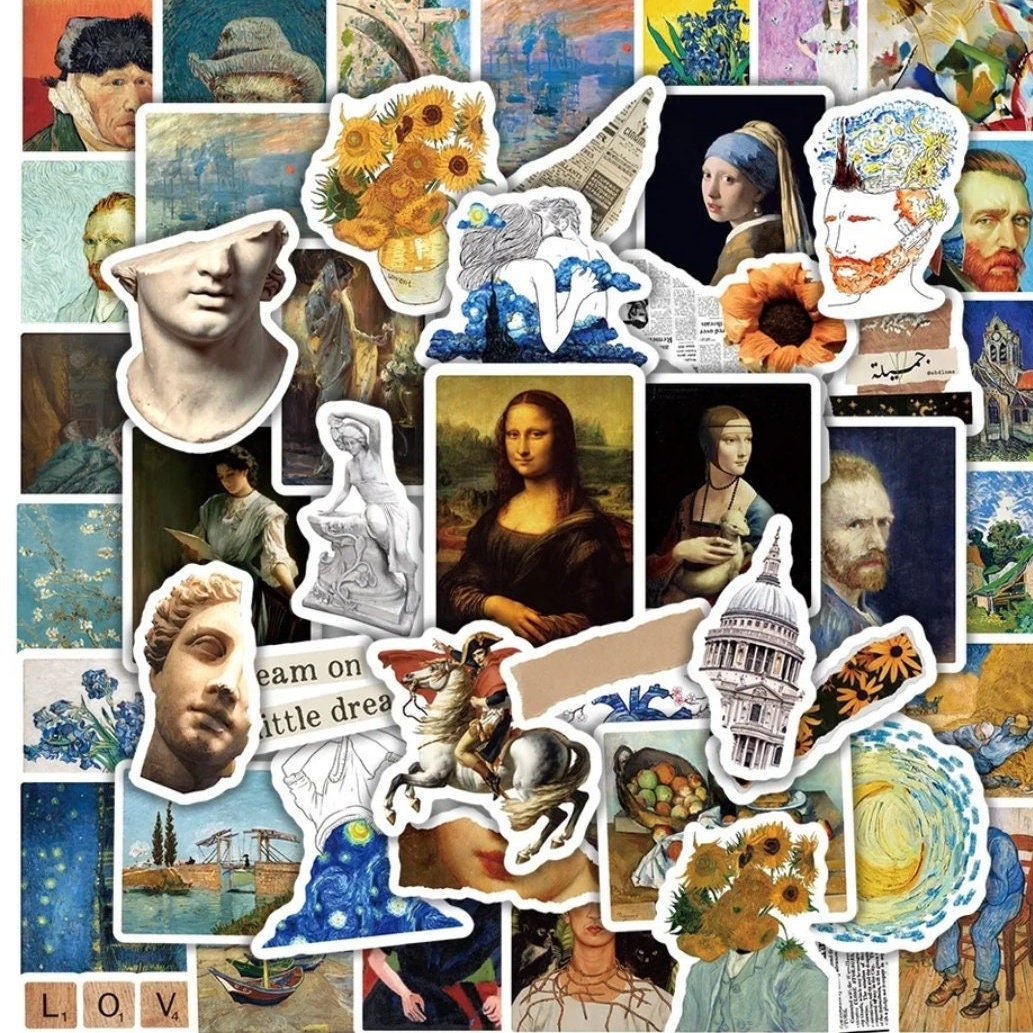 10-50pcs/pack Aesthetic World Painting Artwork Stickers, Fun Gift Vinyl ...
