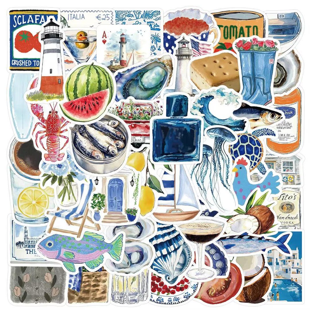 50 Blue Sea Aesthetic Stickers – Cute Vintage Cartoon Ocean Decals for ...