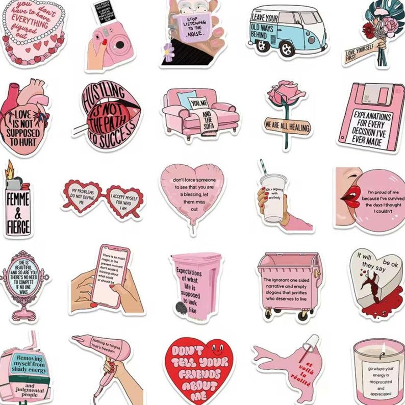 50 Pink Motivational Stickers | Aesthetic Inspirational Quote Stickers ...