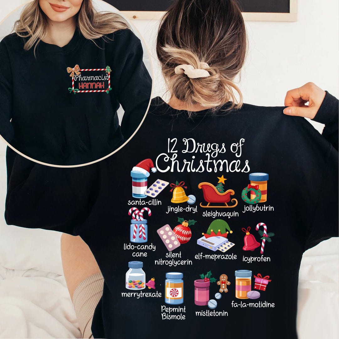Pharmacy Christmas Shirt, 12 Drugs of Christmas Medical, Funny Custom ...