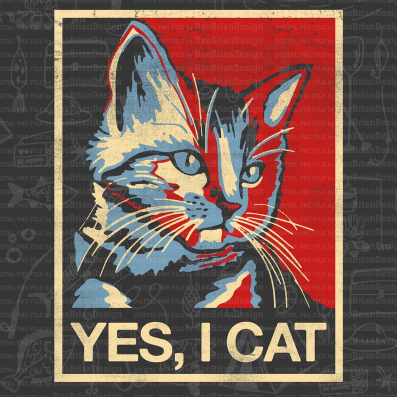 Yes I Cat Abstract Cat Portrait Vintage Cat Painting, Kitten Gift ...