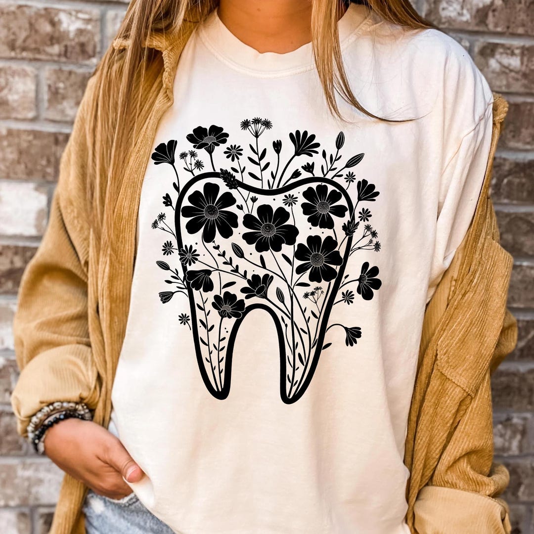 Floral Tooth Shirt, Cute Tooth Shirt, Dentist Gift, Dental Hygienist ...