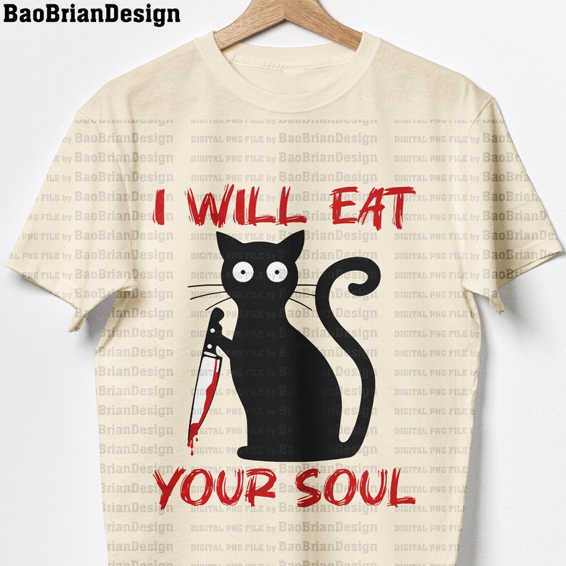 I Will Eat Your Soul Black Cat Horror Blood With Knife, Cat Saying PNG ...