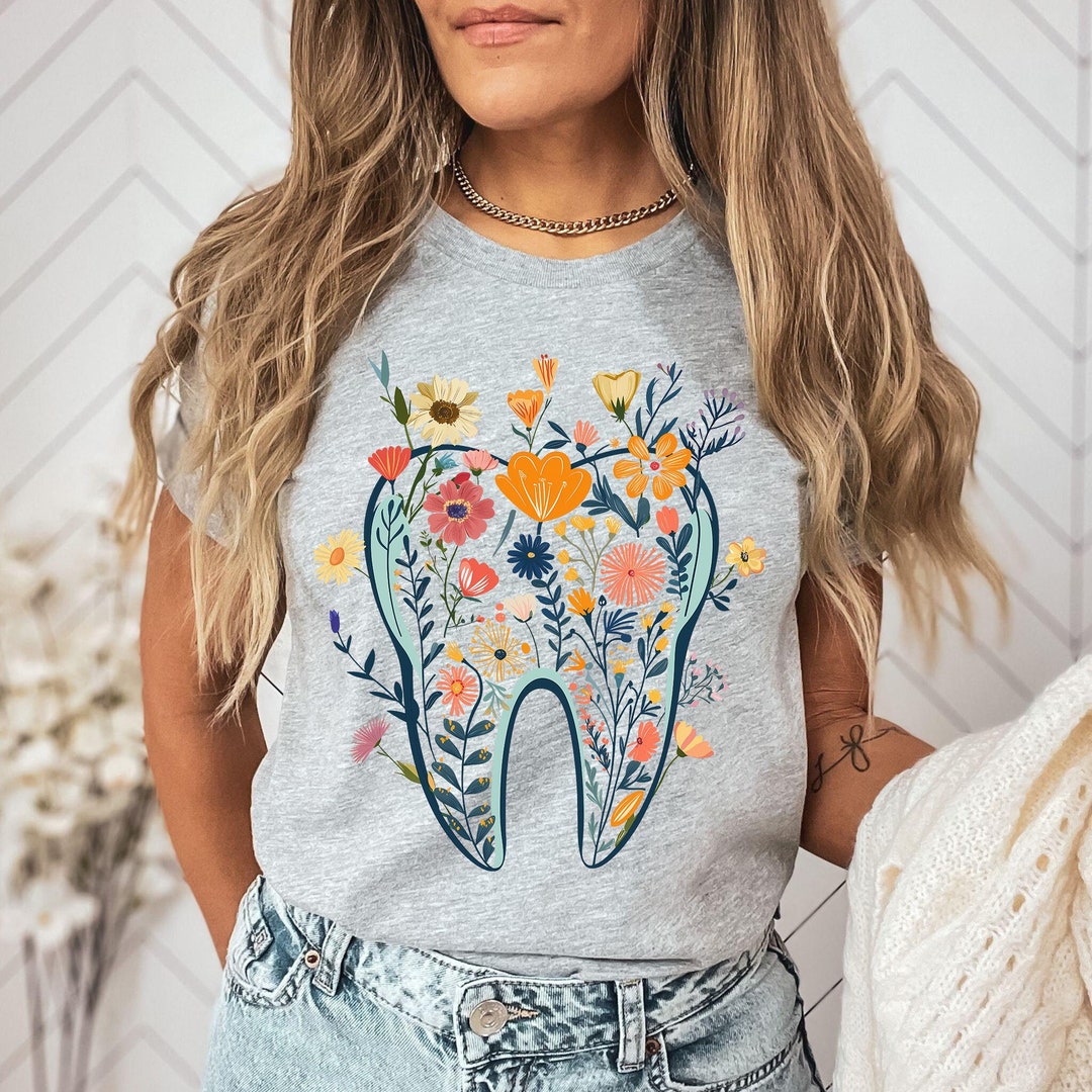 Floral Tooth Shirt, Retro Dentist Shirt, Dental Student Gift Dental ...