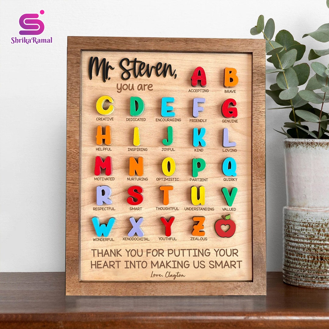 Custom Teacher Appreciation Wooden Sign, ABC Teacher Board ...
