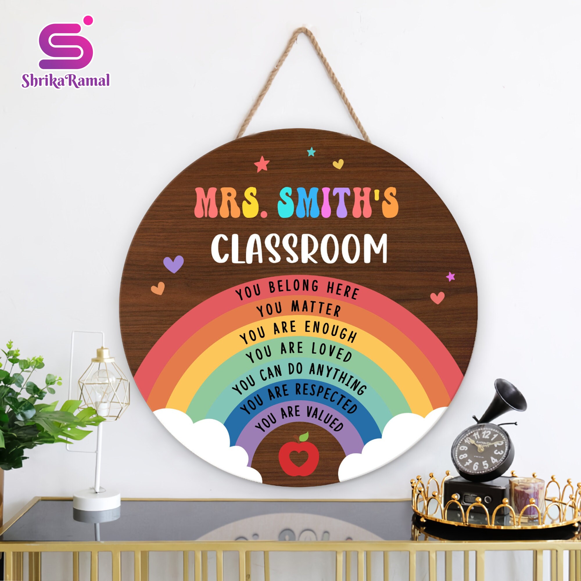 Personalized Teacher Retro Door Hanger, Wooden Welcome Door Sign ...