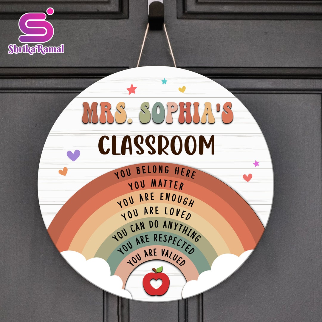Personalized Teacher Retro Door Hanger, Wooden Welcome Door Sign ...