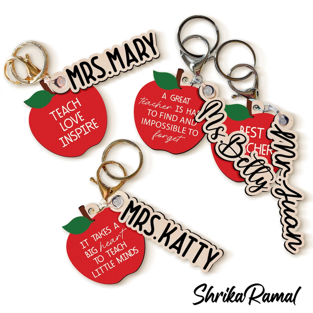 Personalized Apple Keychain, Teacher Appreciation, Best Teacher Ever ...
