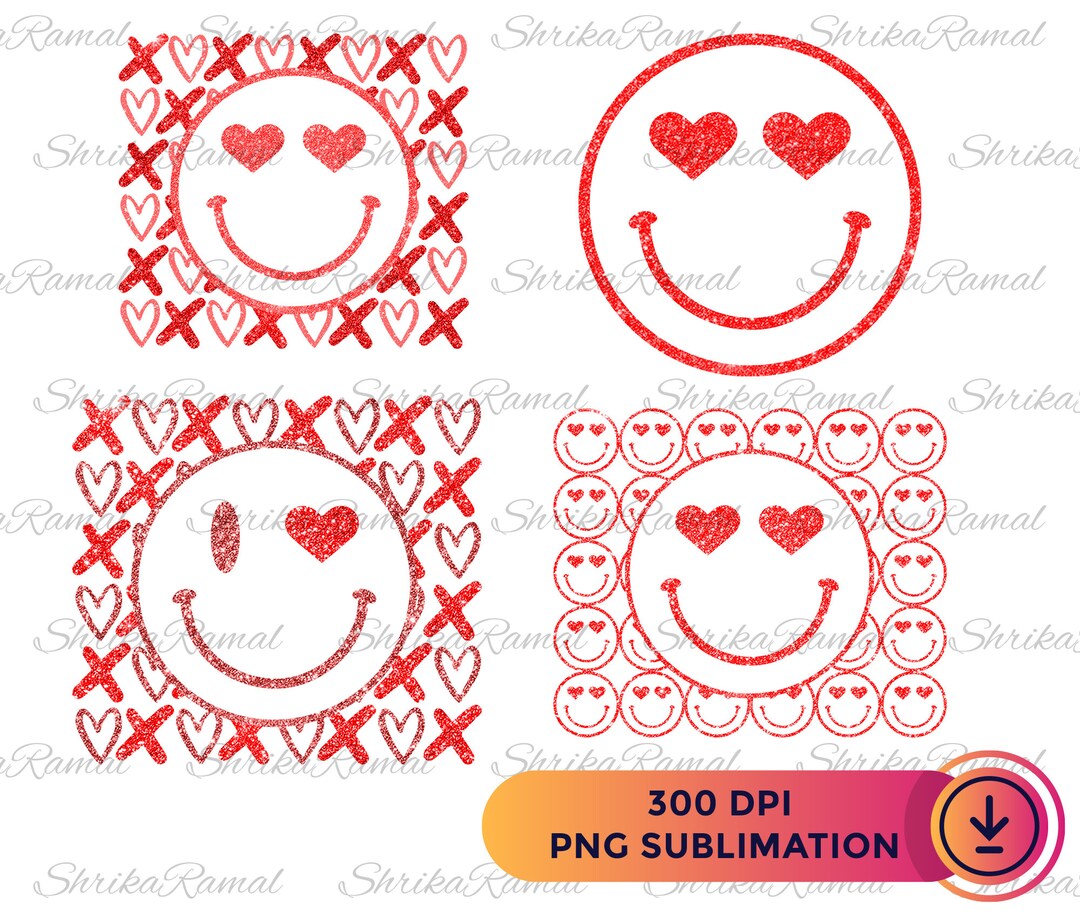 Smiley Face Valentines PNG Bundle, Groovy Clipart, Happy Valentines ...