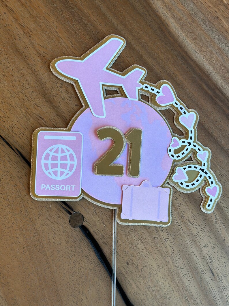 Personalised Travel Cake Topper Pink - Etsy