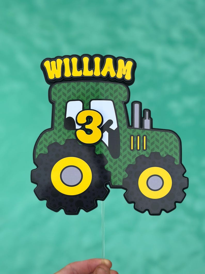 Green 3D Personalised Tractor Birthday Cake Topper - Etsy