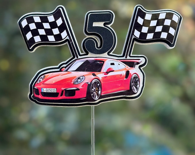 Racing Car Cake Topper With Flags - Etsy