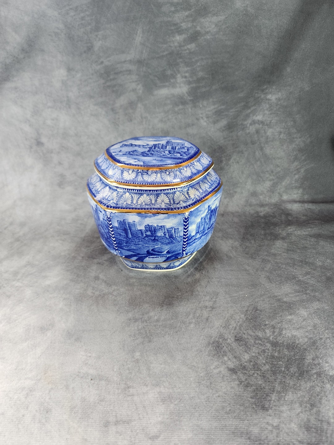 Ringtons Landmarks Large Tea Caddy, Vintage English Blue & White China ...