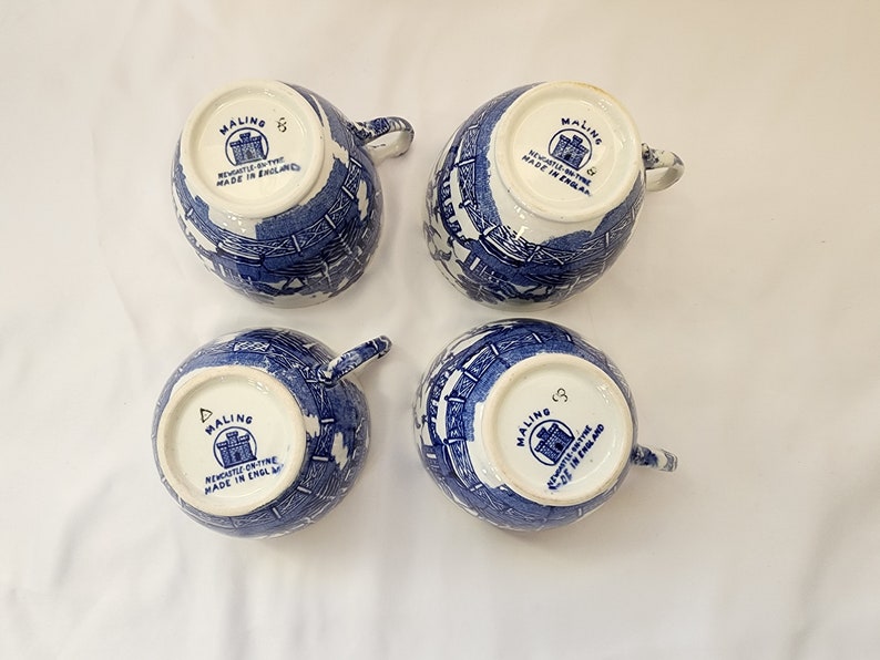 Antique Maling Pottery Blue & White Willow Pattern 4 X Trios C.1920 ...