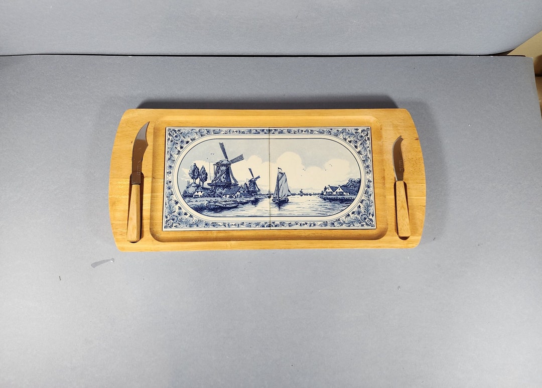 Vintage Elesva Delft Blue Tile Cheese Board With Original - Etsy