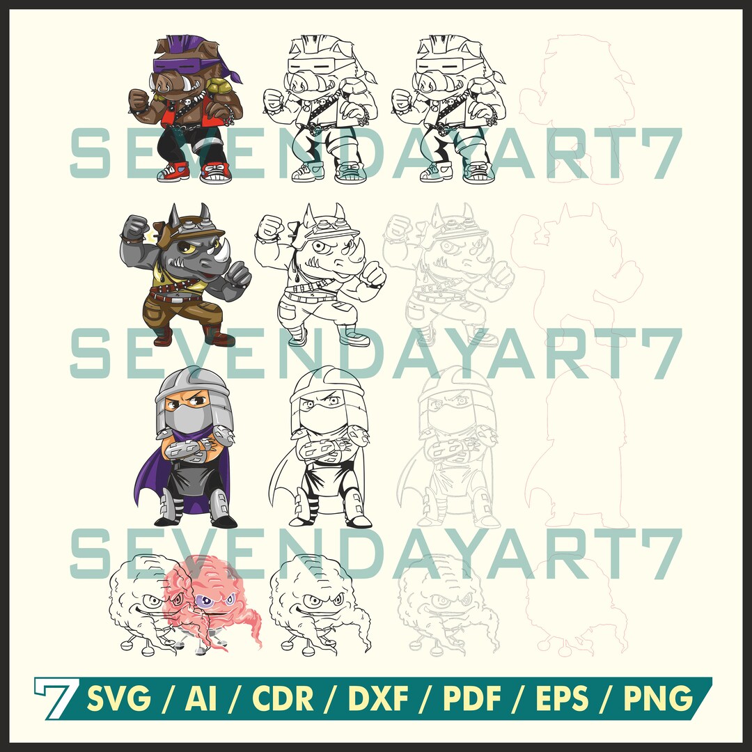 Tmnt Chibi Villains Shredder Bebop Rocksteady Krang Vector - Etsy