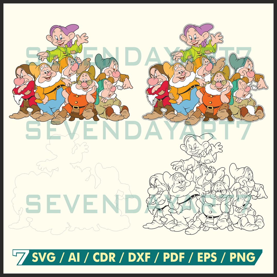 Snow White and the Seven Dwarfs SVG Digital File, Clipart, Svg, Ai, Cdr ...