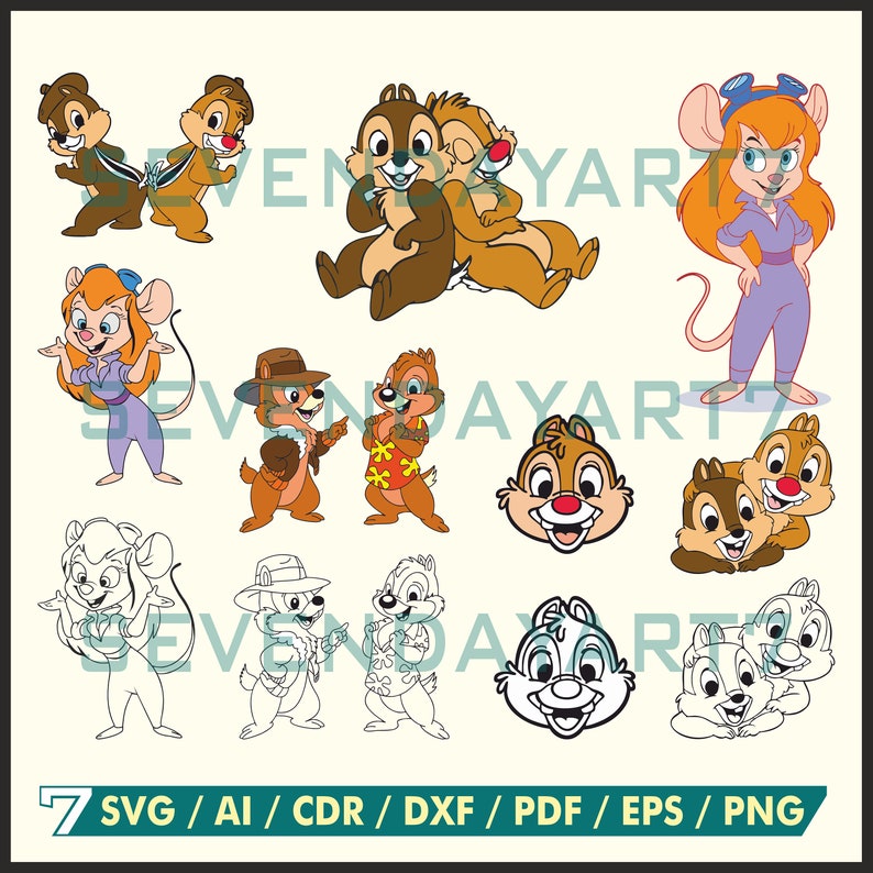 Chip and Dale, Squirrel Family SVG Digital File, Clipart, Svg, Ai, Cdr ...