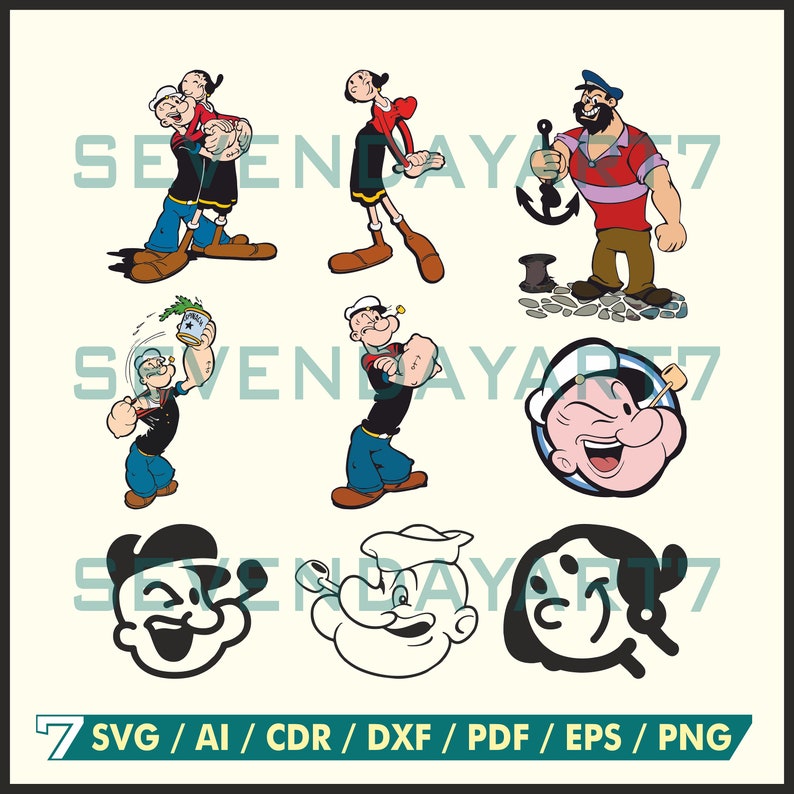 Popeye SVG Archivo digital, Imágenes prediseñadas, svg, ai, cdr, dxf ...