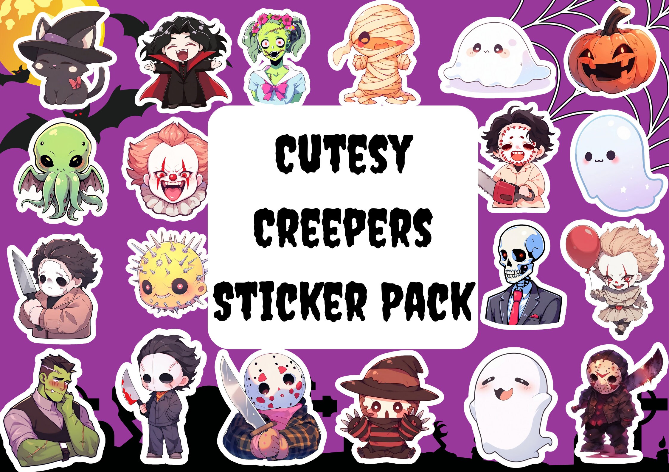 Cutesy Creepies Sticker Pack 21 Stickers Halloween - Etsy
