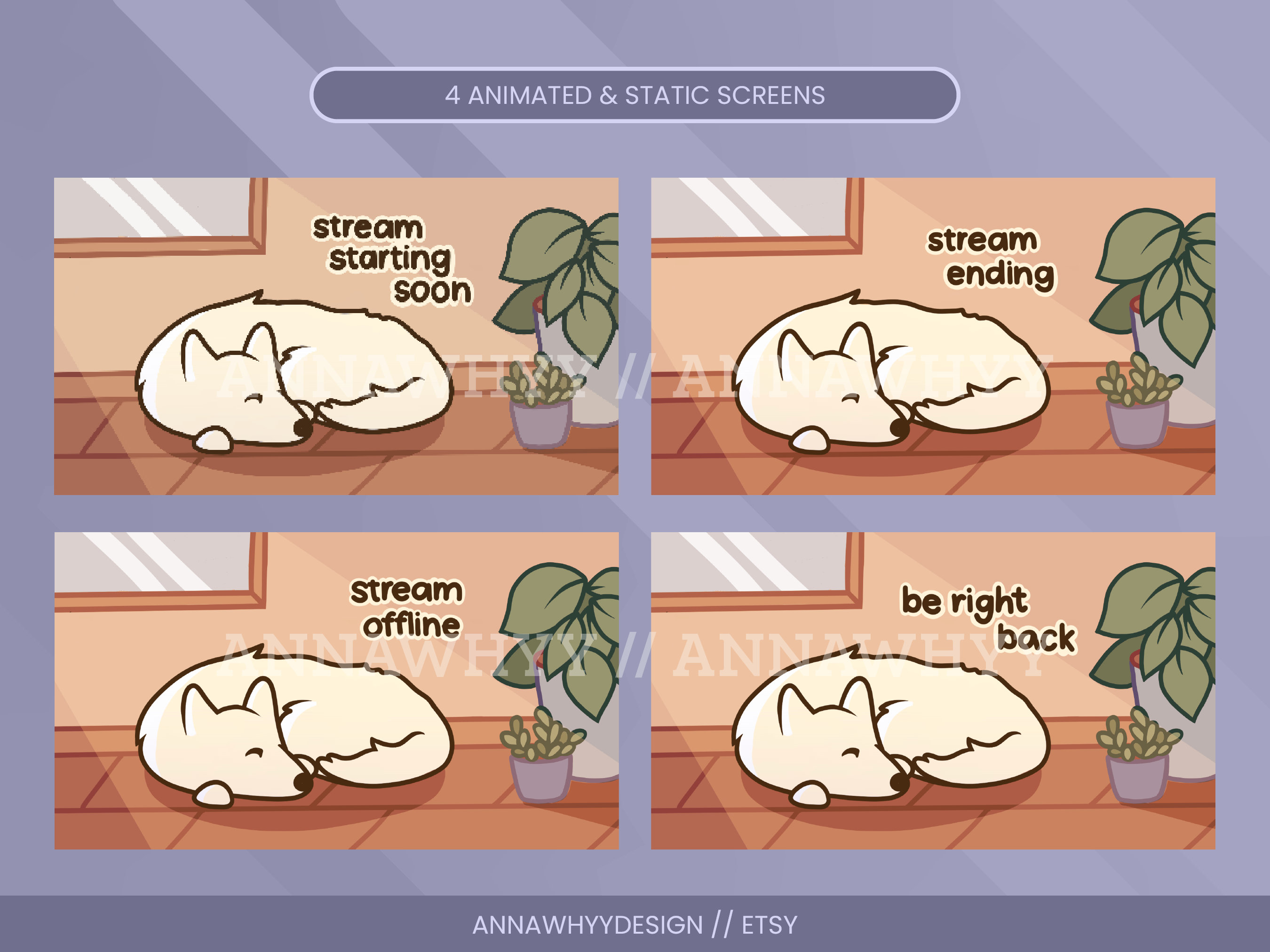 Animated Cozy Sleeping Puppy Dog Stream Overlay and Scenes for Twitch ...