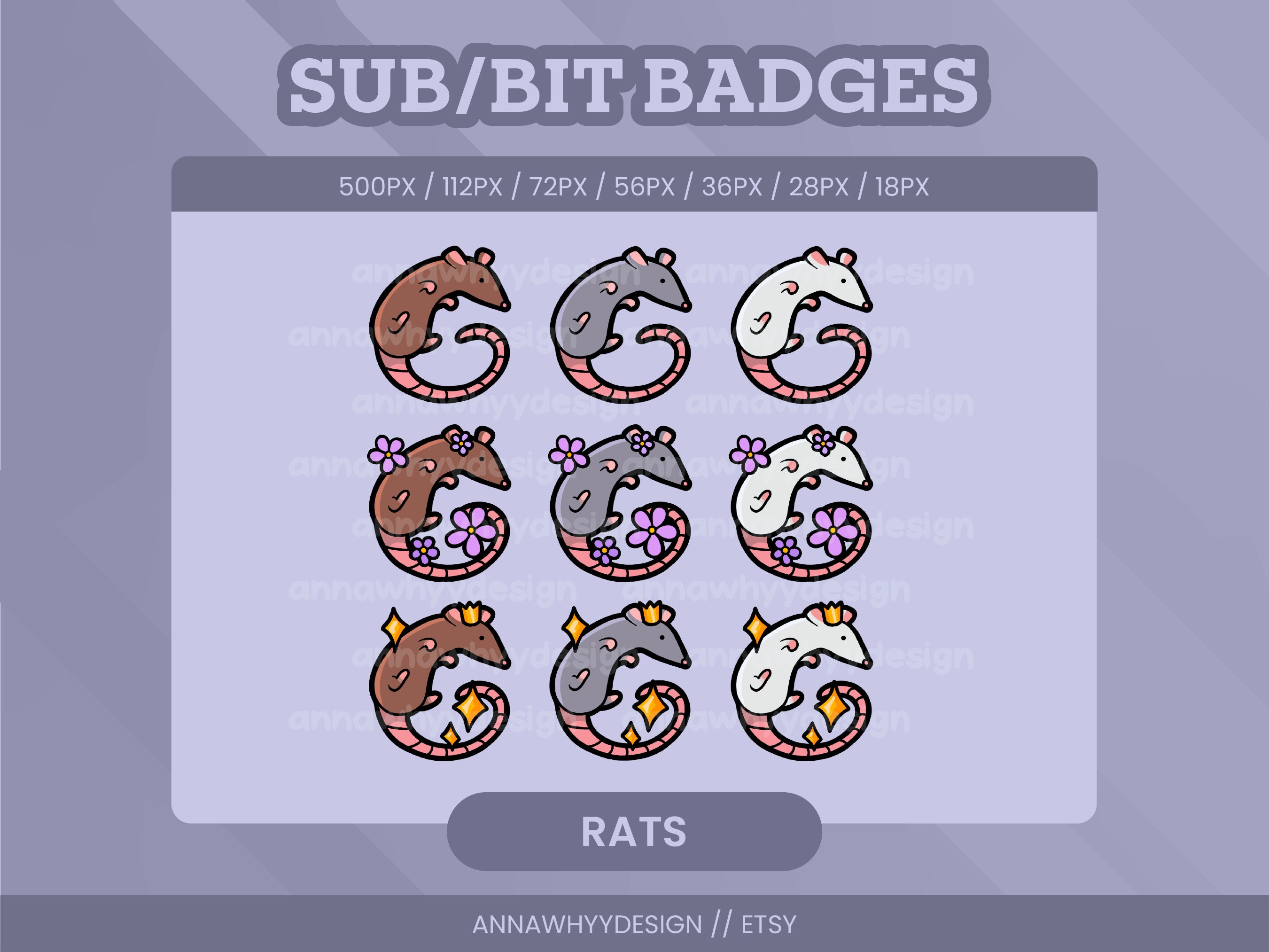 Rat Sub/bit Badges or Channel Point Icons for Twitch Streamers | Cute ...