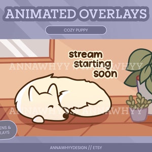 Animated Cozy Sleeping Puppy Dog Stream Overlay and Scenes for Twitch ...