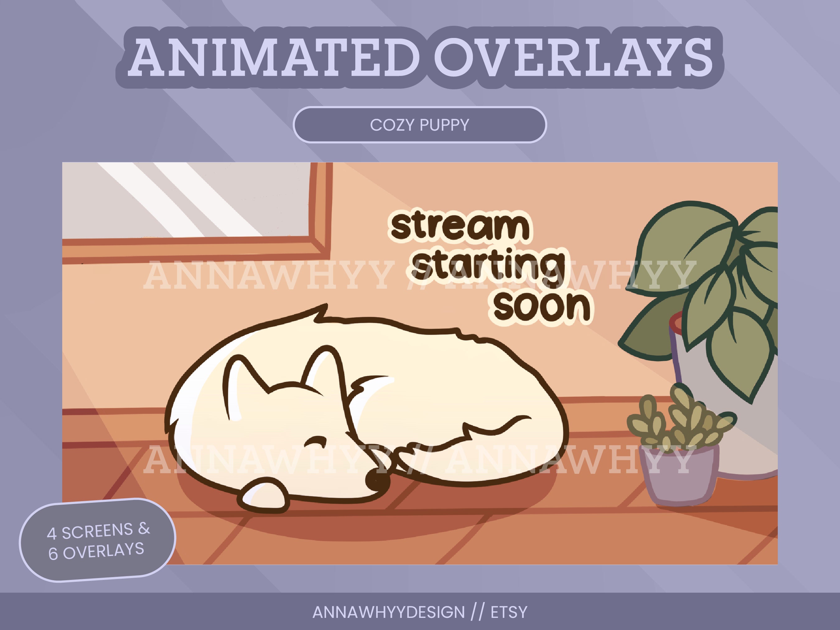 Animated Cozy Sleeping Puppy Dog Stream Overlay and Scenes for Twitch ...
