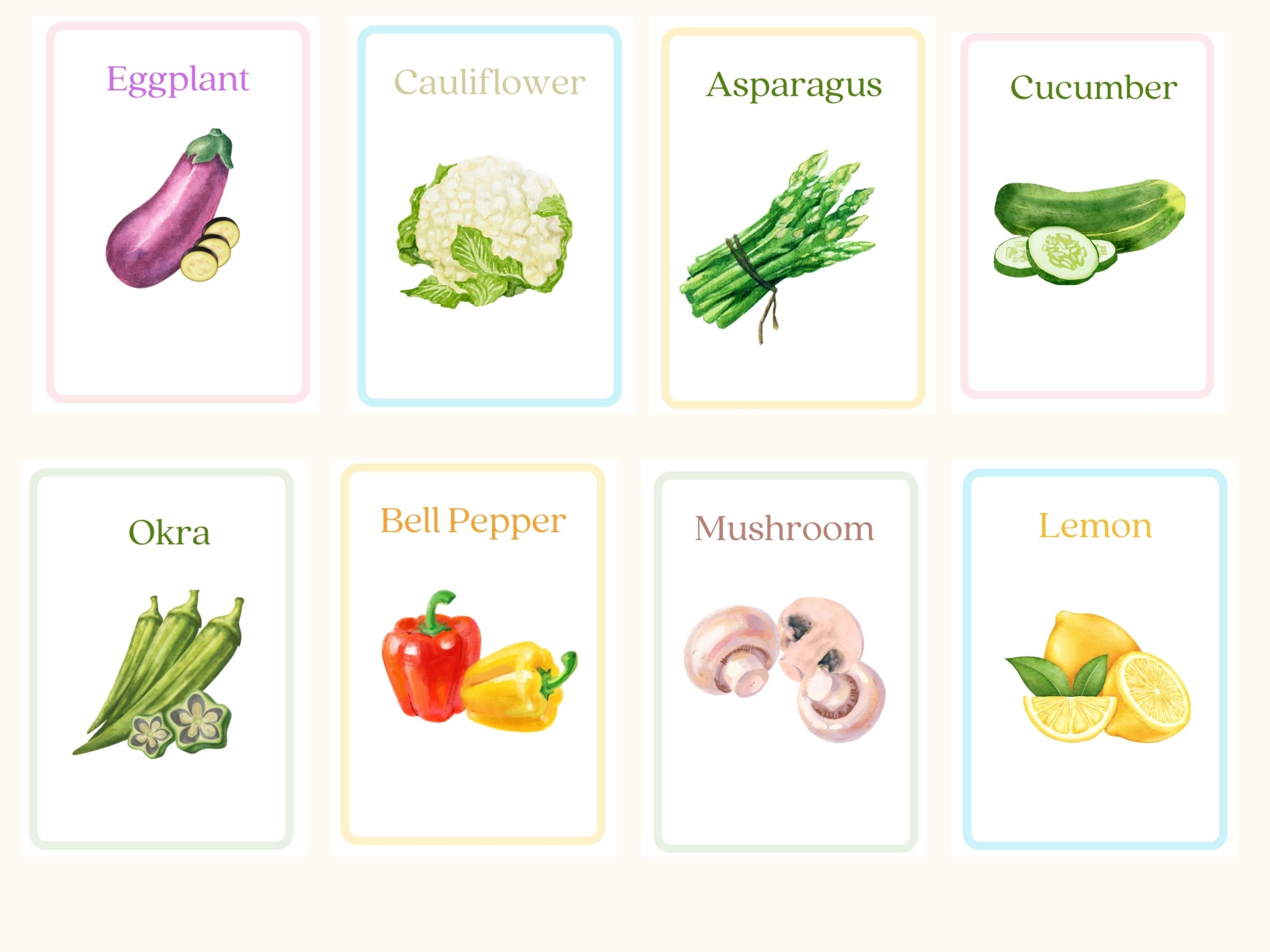 Printable Spices & Vegetables Flashcards Watercolor - Etsy