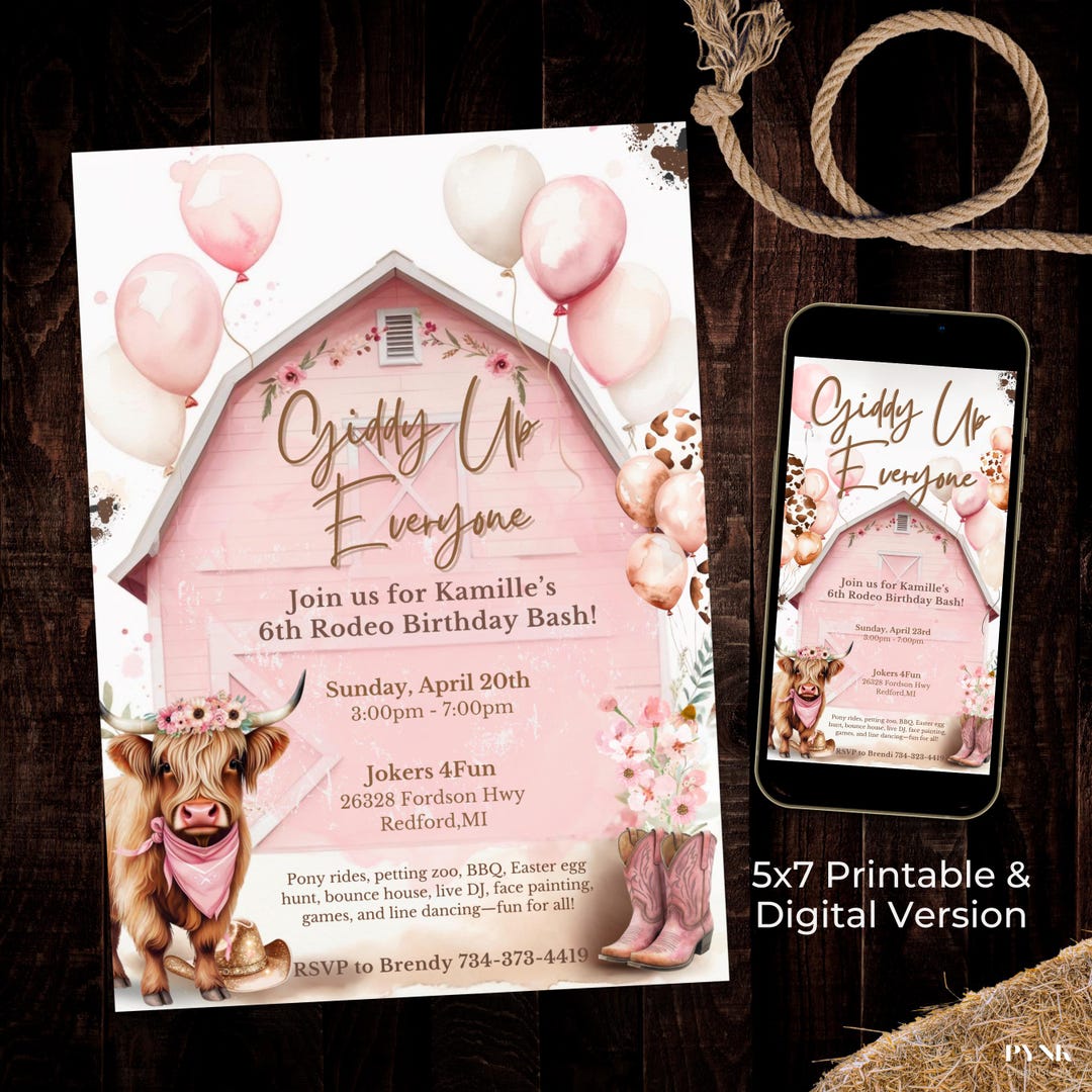 Highlander Cow Birthday Invitation | Wildwest Birthday Invitation ...