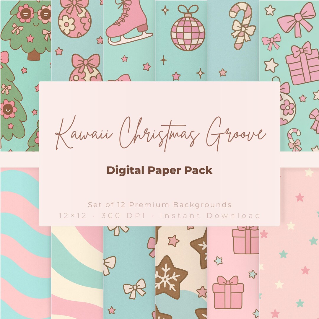 Pink Kawaii Christmas Digital Paper Pack – Pastel Holiday Scrapbook ...