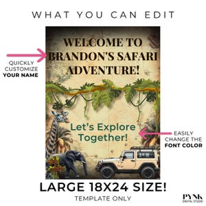 Safari Adventure 18x24 Welcome Sign Customizable Safari-themed Party ...