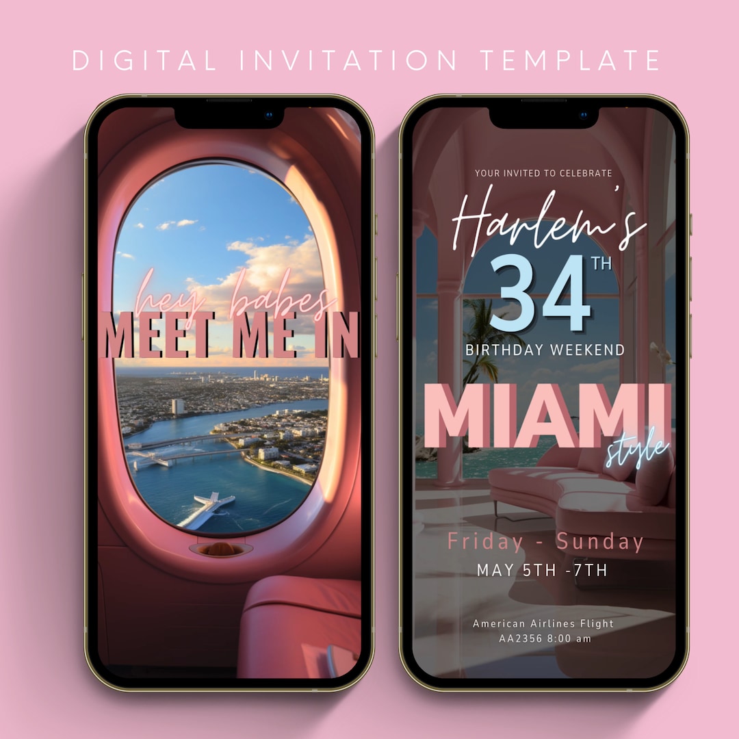 Miami Birthday Trip Weekend Getaway Digital Editable Invite Template ...