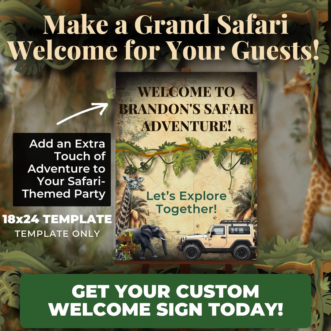 Safari Adventure 18x24 Welcome Sign Customizable Safari-themed Party ...