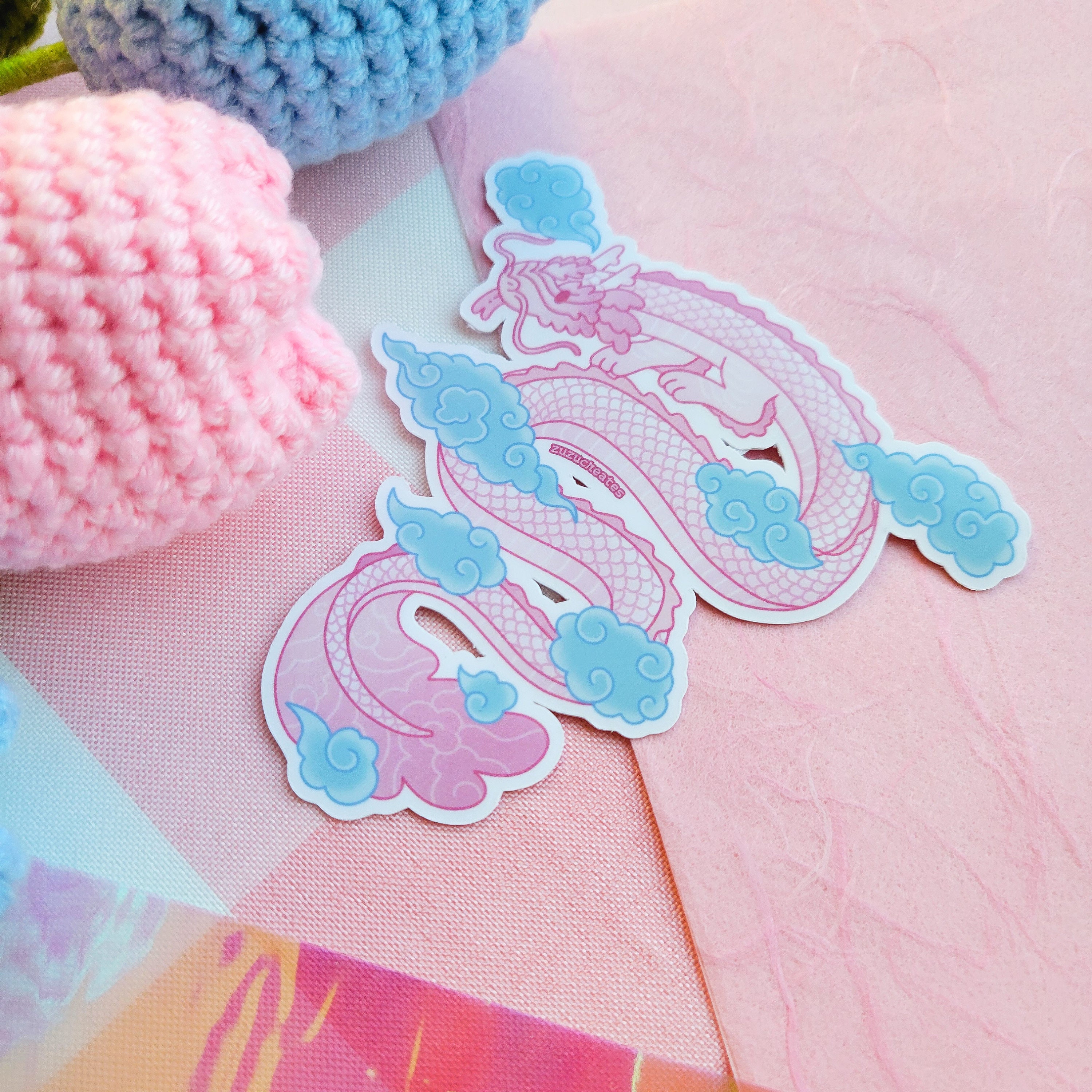 Pink Dragon Vinyl Sticker, Cute Kawaii Aesthetic Cloud Theme Decal - Etsy