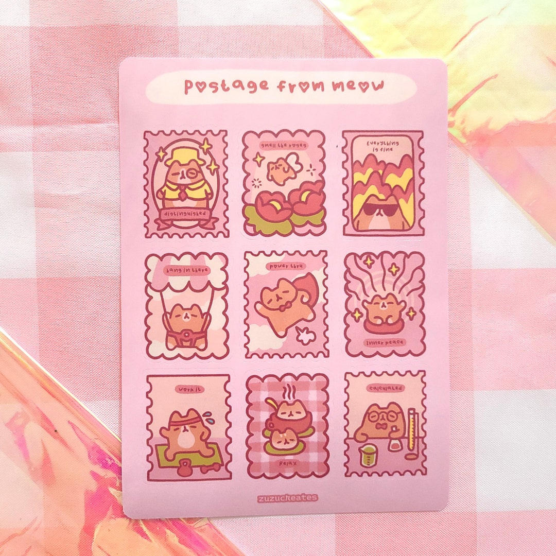 Postage From Meow Vinyl Sticker Sheet, Postage Stamp Style Stickers ...