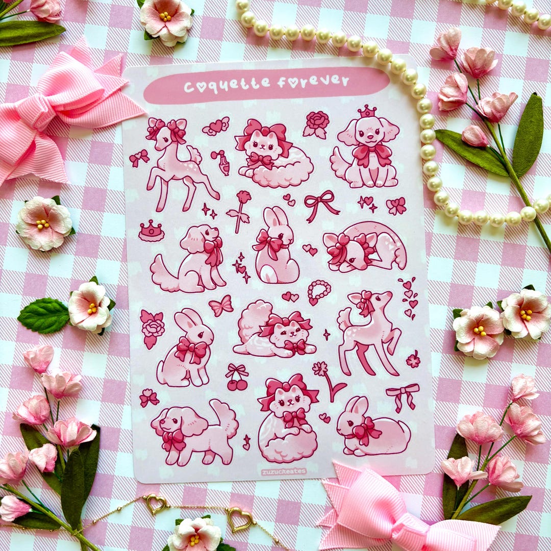 Coquette Forever Vinyl Sticker Sheet, Demure Cute Decals, Animal Lover ...