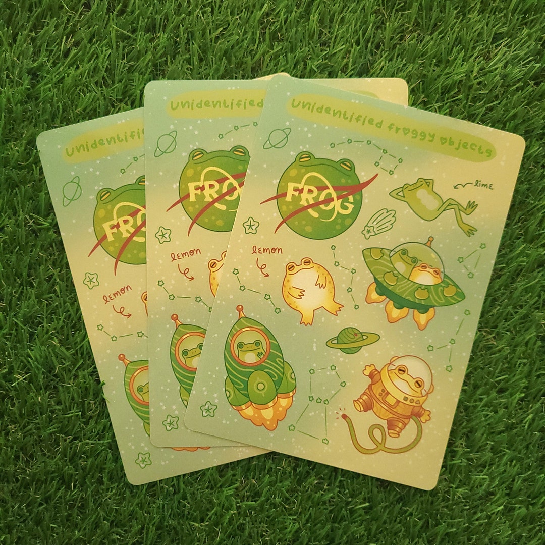 Unidentified Froggy Objects Sticker Sheet, Space Frog Decals, Cute ...