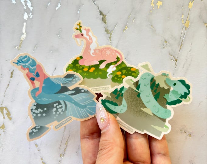 Fantasy Mythical Creature Vinyl Sticker, 3 Styles Dragon Mermaid ...