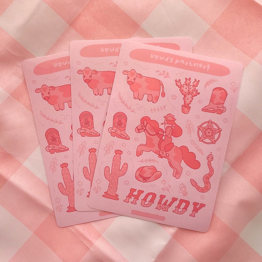 Howdy Partner Sticker Sheets, Western Themed Pink Aesthetic, Cute ...