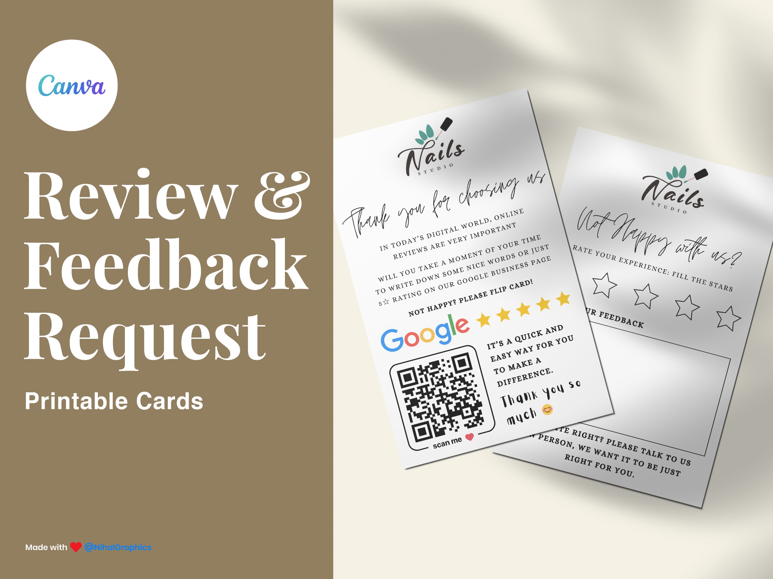 Printable Review & Feedback Request Cards Template for Canva, Negative ...