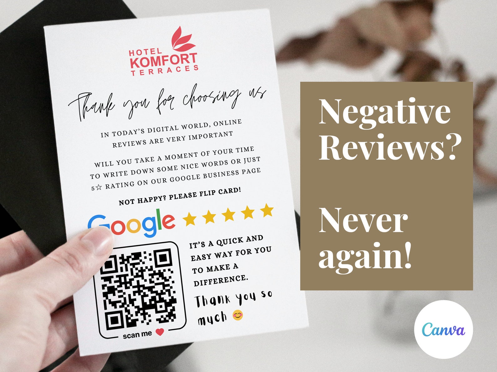 Printable Review & Feedback Request Cards Template for Canva, Negative ...