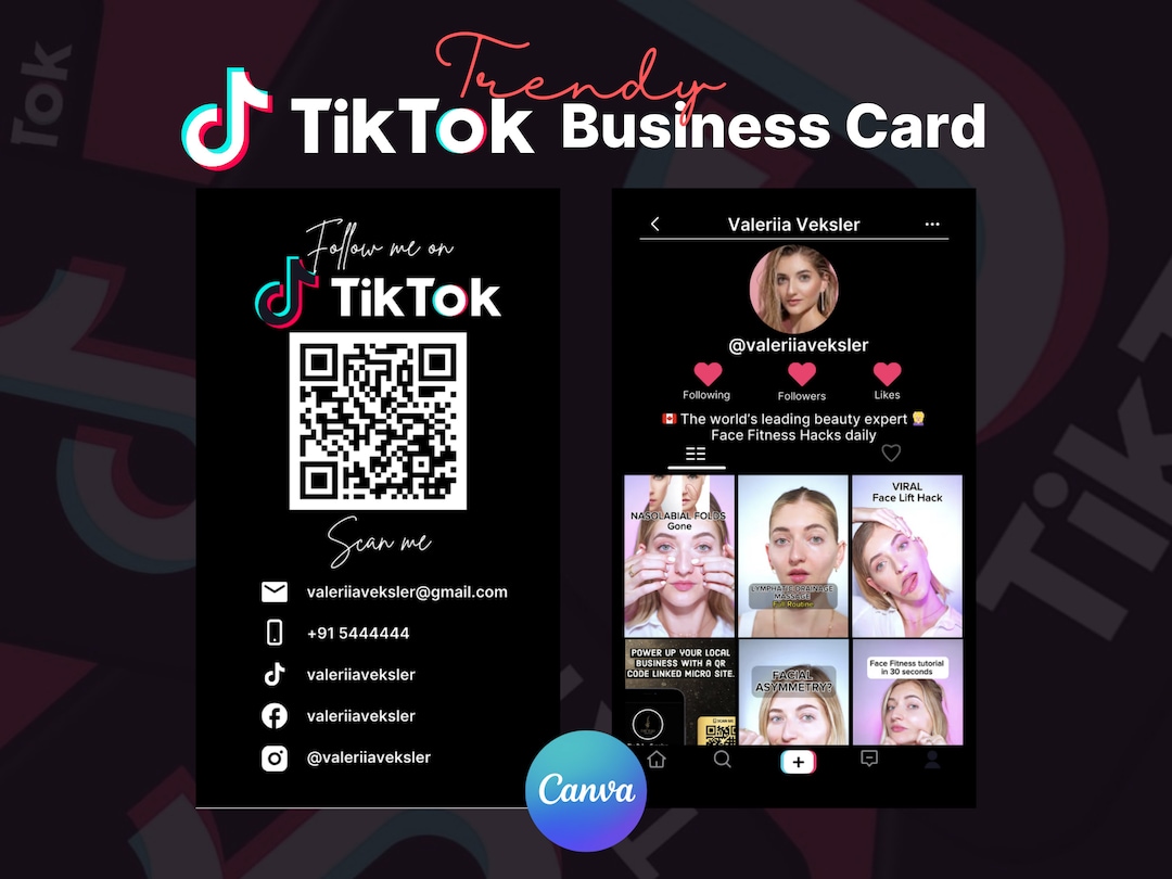Trendy Tiktok dark Mode Profile Style Business Card Canva Template 2024 ...