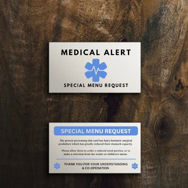 Bariatric Surgery Menu Request Card - Gastric Sleeve Bypass Band ...