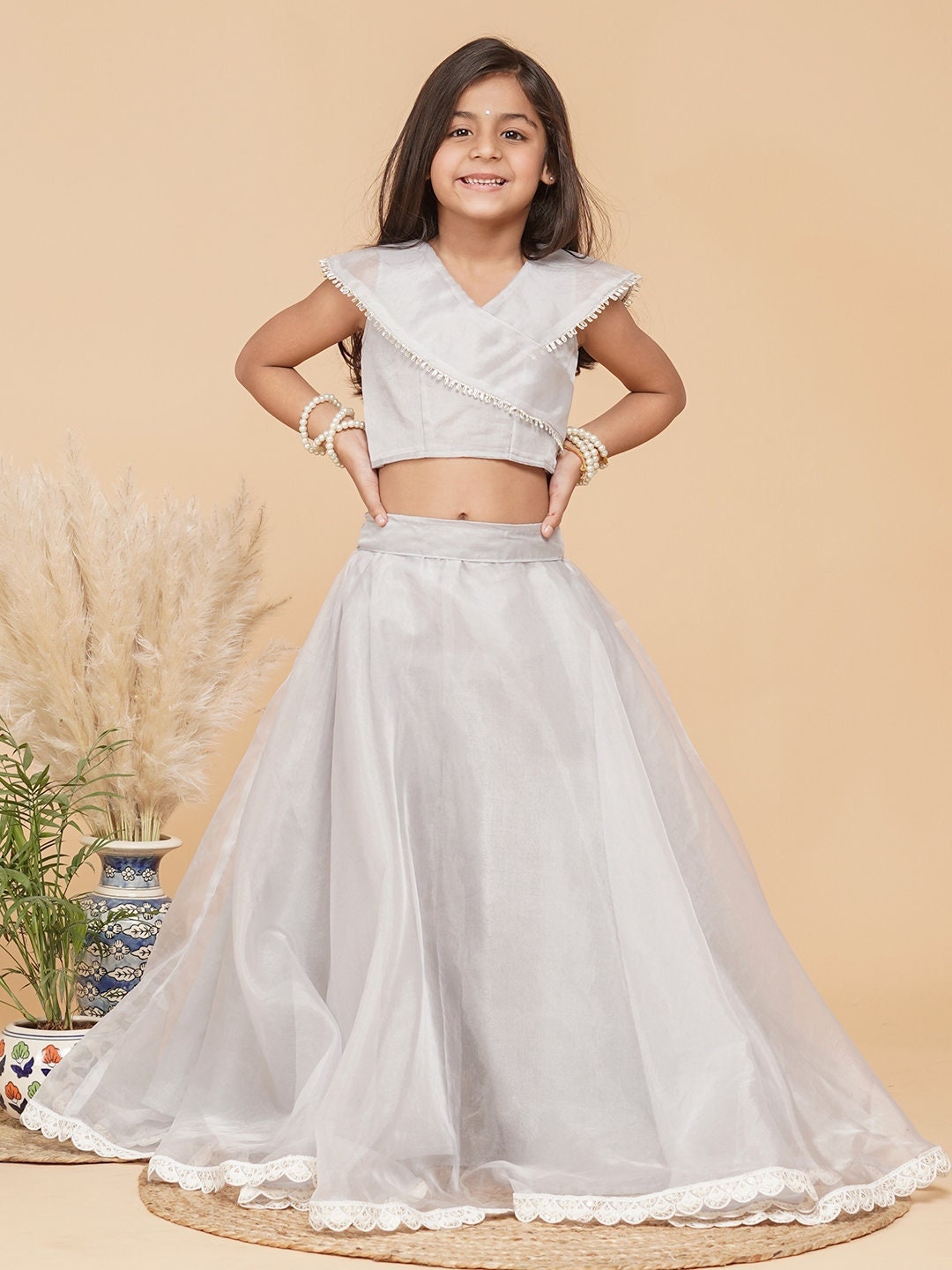 Laad's Fine Organza Designer Crop Top and Skirt for Girls/traditional ...