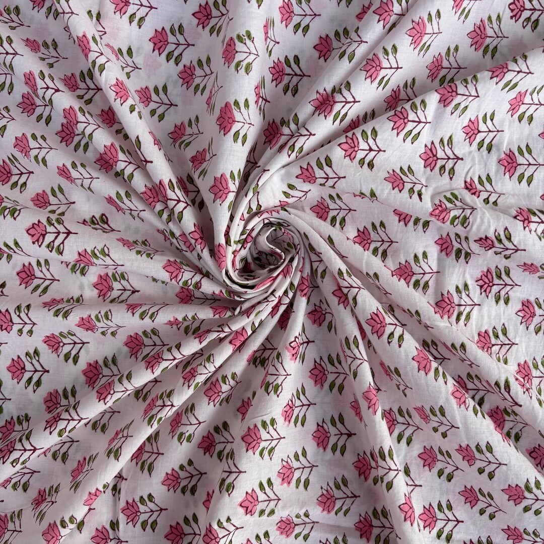 Pink Hand Block Printed Cotton Fabric | Floral Buti Print | Soft Pure ...