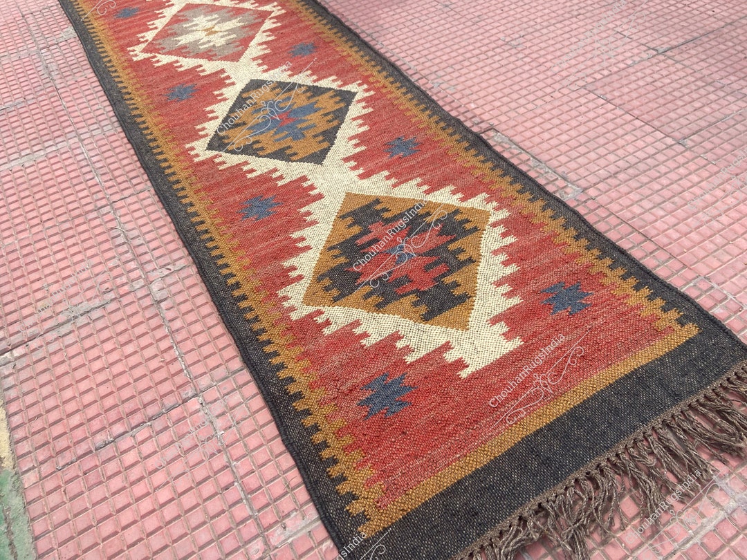 Handmade Wool Jute Runner,wool Jute Runner,runner Kilim Rug,wool Jute ...