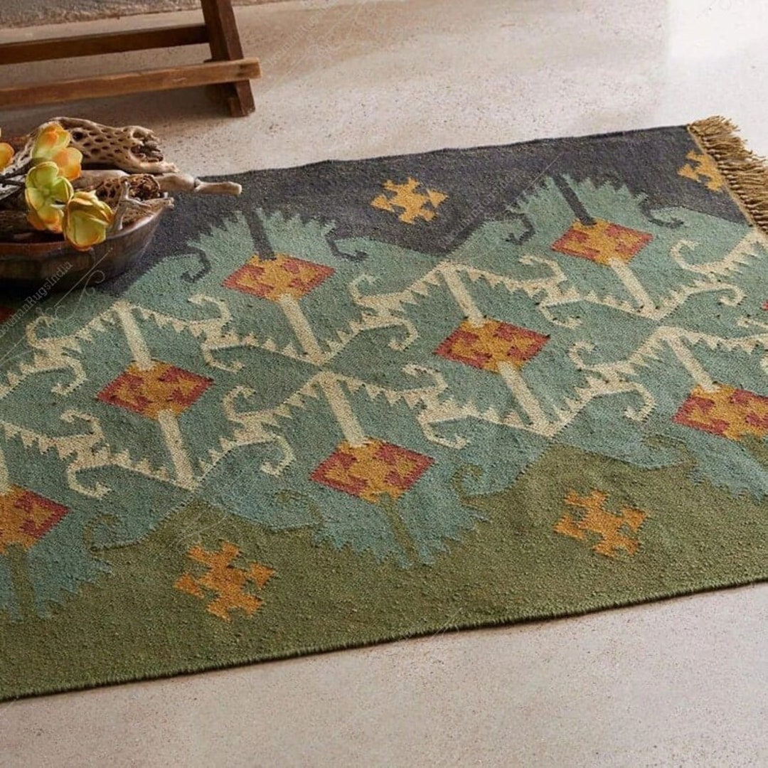 Handmade Area Kilim Rug, Wool Jute Kilim Rug, Flatweave Rug,bohemian ...