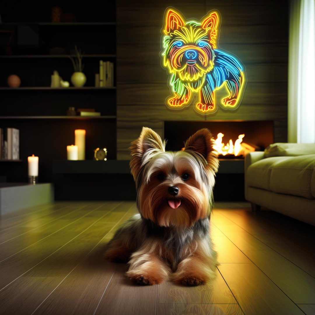 Yorkie Acrylic Neon LED Sign: Yorkshire Terrier Pet Wall Art Large Gift ...